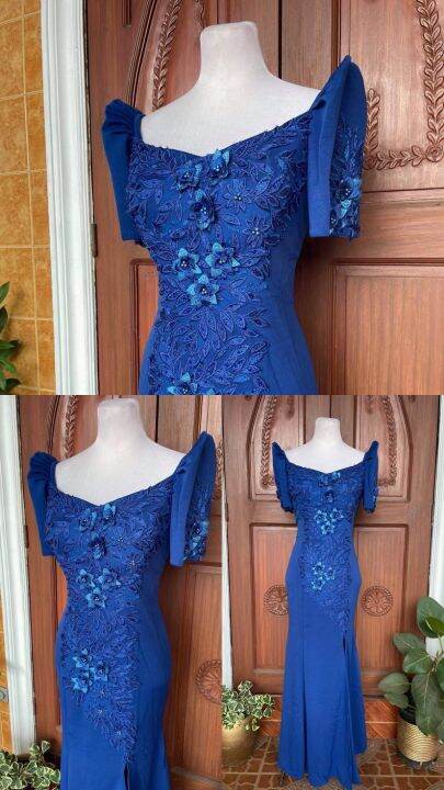 Royal Blue Filipiniana Serpentine Long Gown | Lazada PH