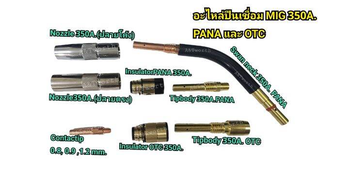 อะไหล่ปืนเชื่อม MIG 350A. PANA และ OTC Nozzle ปลายโคงและ ปลายตรง ...