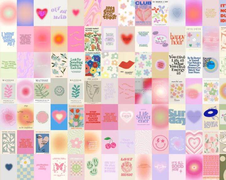 100 Danish Pastel Aesthetic Wall Collage Kit - Danish Pastel Room Decor - Aesthetic Collage Kit ...