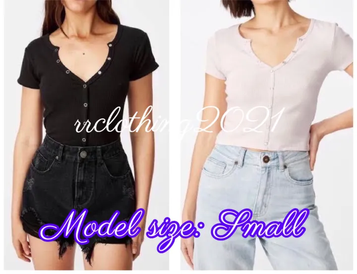 FACTORIE SNAP BUTTON DOWN CROP TOP | Lazada PH