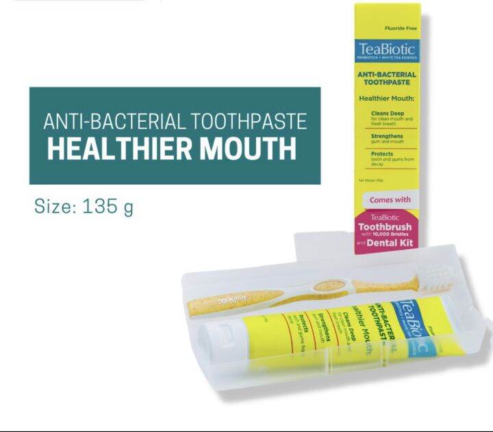 TeaBiotic Anti-Bacterial Toothpaste With Toothbrush & Dental Kit ...