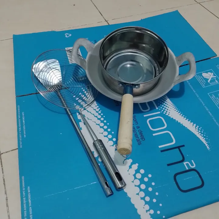 wajan set panci stenlis gagang kayu+serok laba2 sepatula stenlis ...