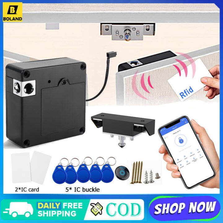 Boland Smart Wood Door Lock Keyless Invisible Electronic Lock IC Card ...