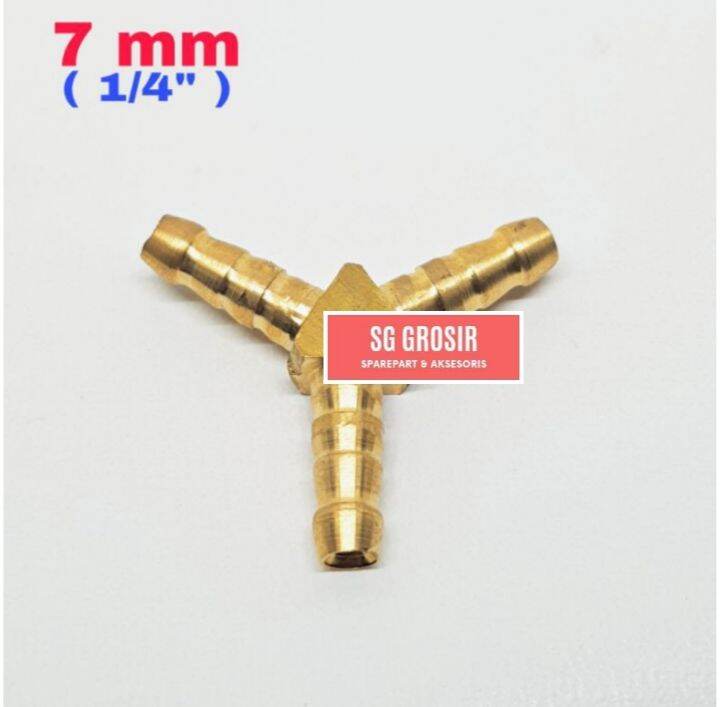 7 mm Nepel Cabang 3-Y-T / Sambungan KUNINGAN 1/4" inch Selang Kompor ...