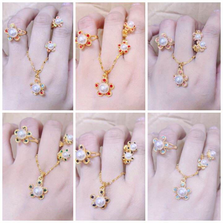 ZIHANG JEWELRY 24K BANGKOK GOLD 3in1 set pearl ADJUSTABLE RING | Lazada PH
