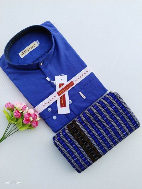 မြန်မာ ပုဆိုး + Hz ကြောင်ခြစ်လက်ရှည် (Myanmar longyi and shirt) Myanmatr Sarongs - ready made ...