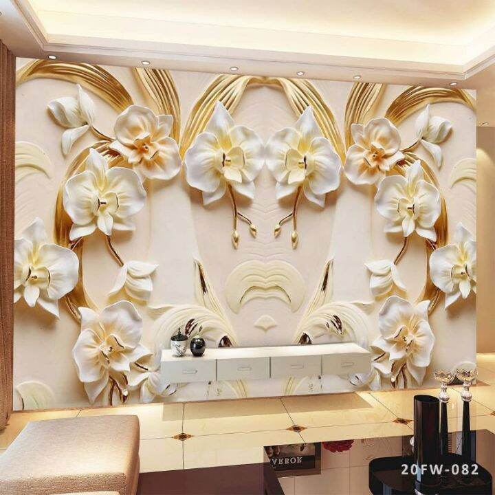 wallpaper dinding 3d custom wall mural bunga ukiran 3 dimensi | Lazada ...