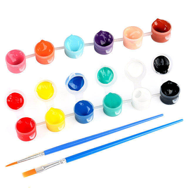 Set Pigmen Grafiti DIY 12 Warna Cat Akrilik dengan 2 Kuas Rata Lancip ...