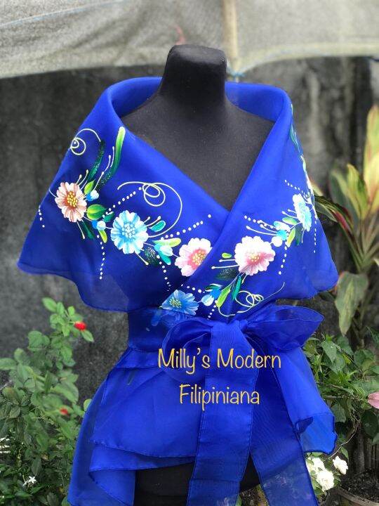 Filipiniana wrapped around / Alampay / royal blue handpaint | Lazada PH