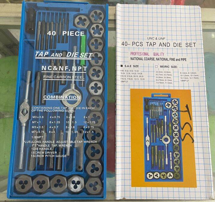 40pcs Tap and Dies threading tools set with handle screw driver and pitch gauge | Lazada PH