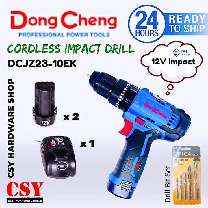 DONG CHENG Cordless Impact Drill 12V DCJZ23-10EK New Model (Free Drill Bit Set) | Lazada