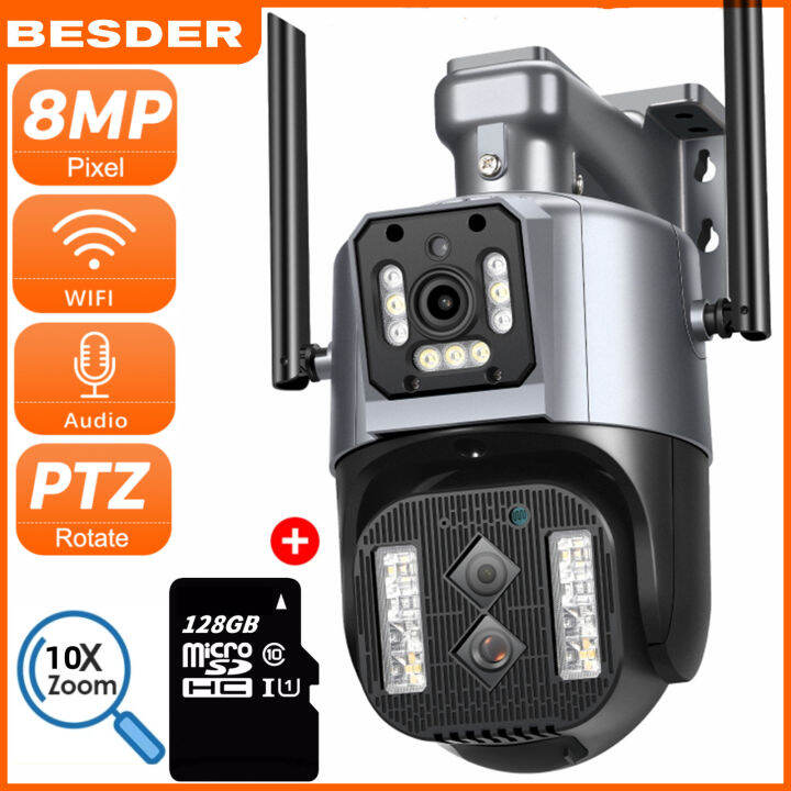 BESDER 8MP 4K Wifi Camera Three Lens Dual Screen 10X Zoom PTZ Outdoor ...