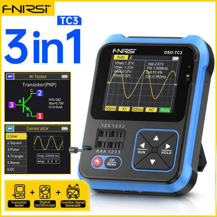FNIRSI DSO-TC3เครื่องทดสอบทรานซิสเตอร์ออสซิลโลสโคปแบบดิจิตอลแบบ3 In 1 ...