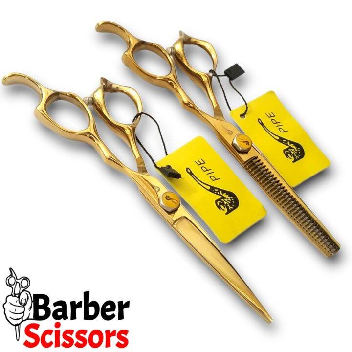 Gunting Rambut Pipe Texture Gold Profesional Barber Scissors | Lazada ...