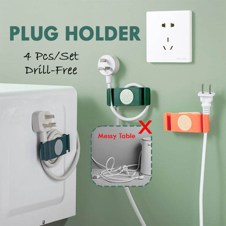 4Pcs Set Power Plug Hook Holder Wall Mounted Adhesive Electrical Wire ...