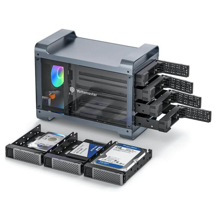 Yottamaster 4 Bay Raid Hard Drive RBG Enclosure USB 3.0 5Gbps Type-B ...