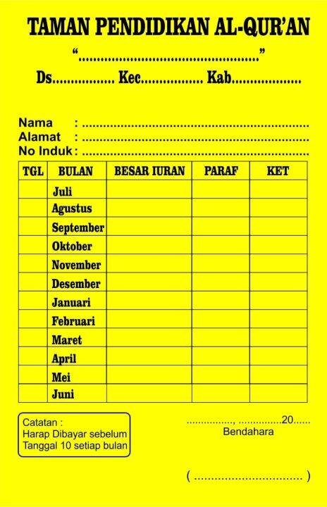 Katru iuran spp bulanan bisa custom nama yayasan & alamat | Lazada ...