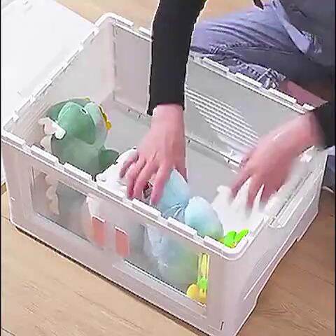 Foldable Storage Box Organizer Clothes Storage Transparent Double Doors ...