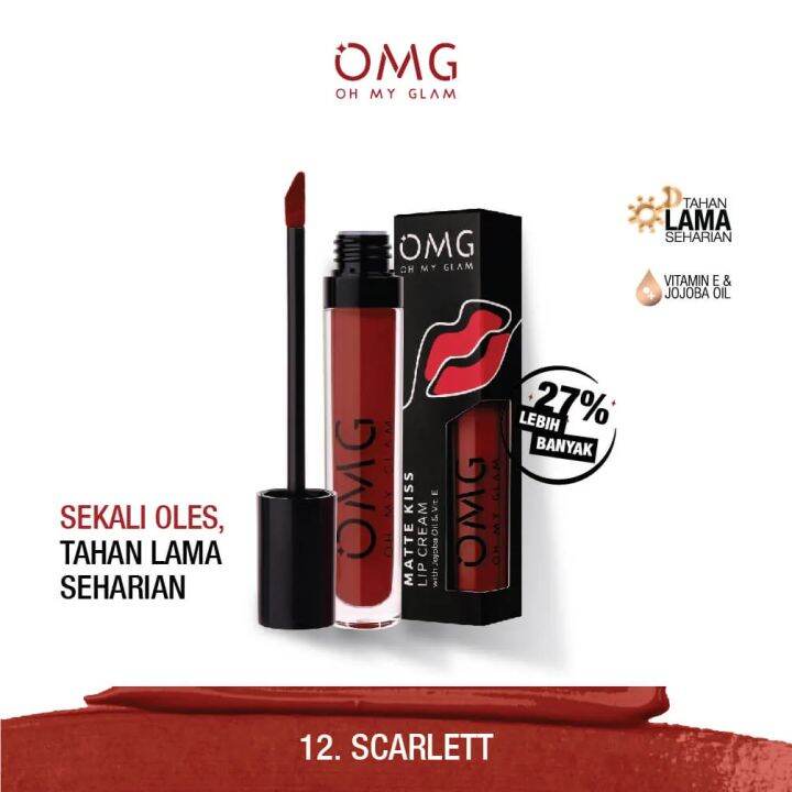 OMG oh my GLAM matte Kiss LIP CREAM -12 Scarlett | Lazada Indonesia