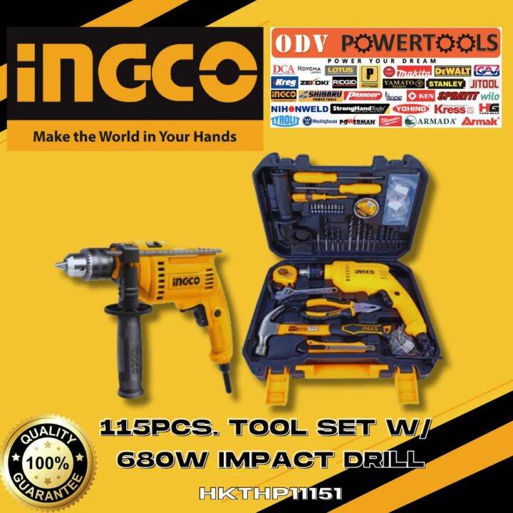 INGCO HKTHP11151 115pcs Tool Set with 680W Impact Drill - ODV ...
