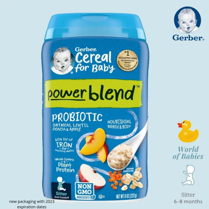 GERBERs US official. Powerblend, Probiotic Oatmeal Lentil Cereal, Peach ...