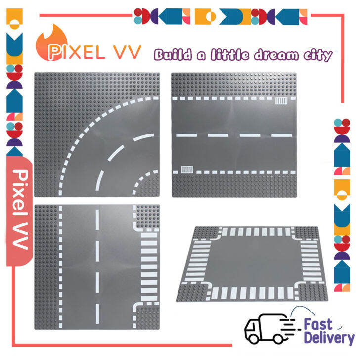 Building Blocks Road Base Plates Road Plate Straight Crossroad Curve ...