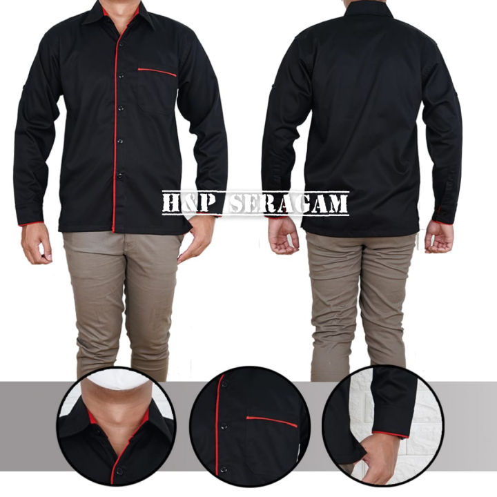 EPJ 01 ENZINO Kemeja Seragam Kerja Biru List Putih - Hitam List Merah ...