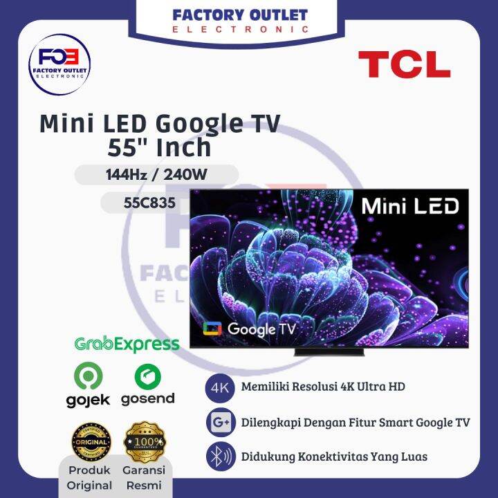 TCL 55C835 MINI LED Smart Google TV 4K Ultra HD 55" Inch 144 Hz VRR | Lazada Indonesia