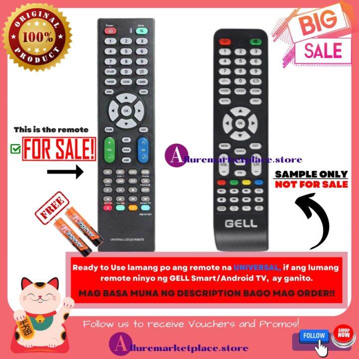 Ready to Use Universal TV Remote for GELL Smart TV Android Gell LED TV ...