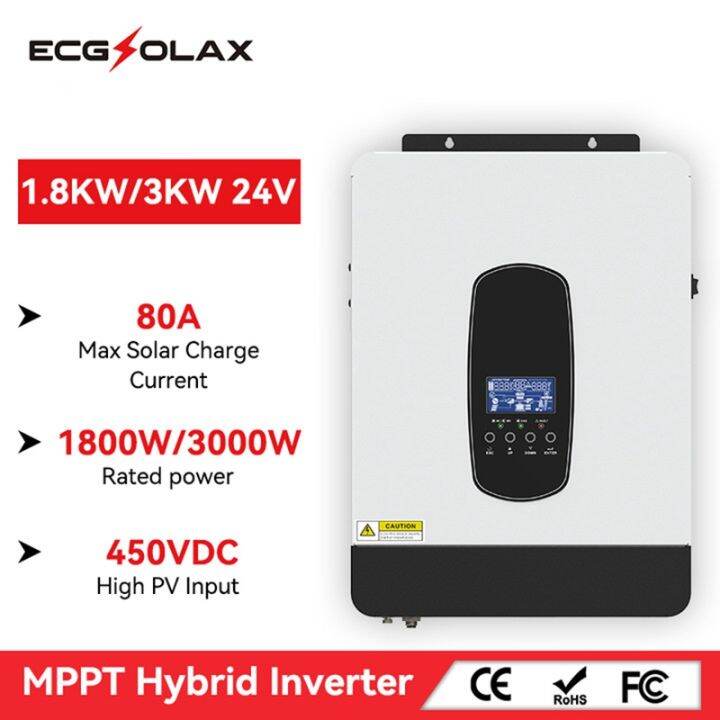ECGSOLAX 1.8KW 3KW Hybrid Solar Inverter 12V 24V 230V With Max 80A MPPT Charge Controller PV Max ...