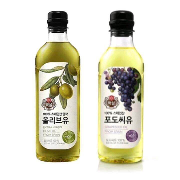 Korean CJ BEKSUL Extra Virgin 100% Pure OLIVE OIL (900ml) / GRAPESEED OIL (900ml) From Spain ...