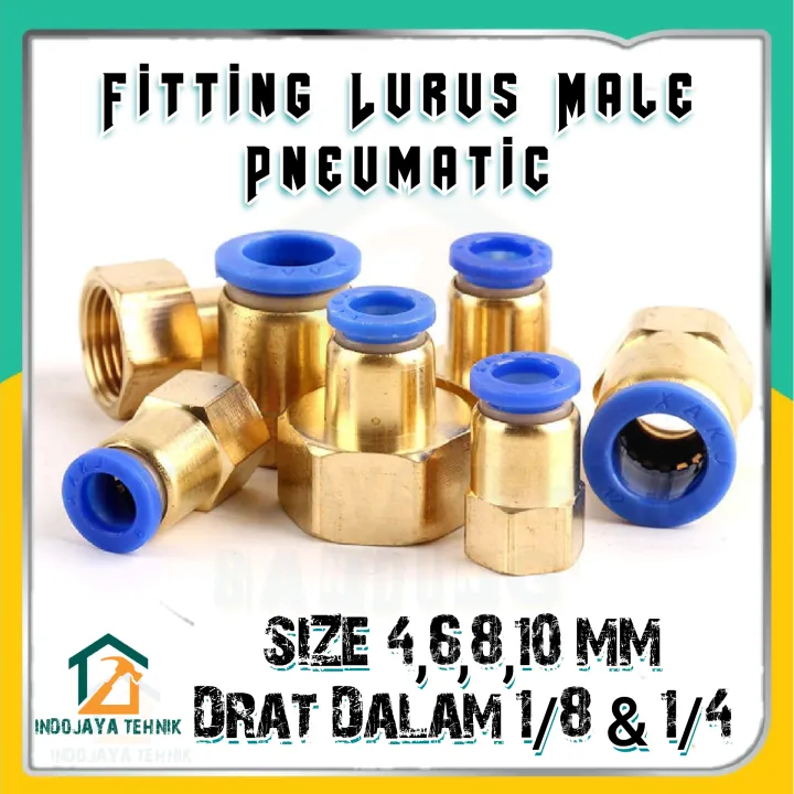 FITTING LURUS MALE PNEUMATIC SELANG PU 4 6 8 10MM DRAT DALAM 1/8 1/4 UNTUK SELANG KOMPRESOR ...