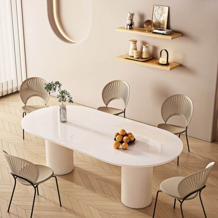Cream Style High-End Oval Restaurant Pure White Light Luxury Stone ...