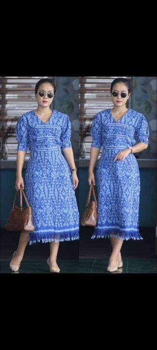 gaun mandarin etnik full kain tenun blanket | Lazada Indonesia