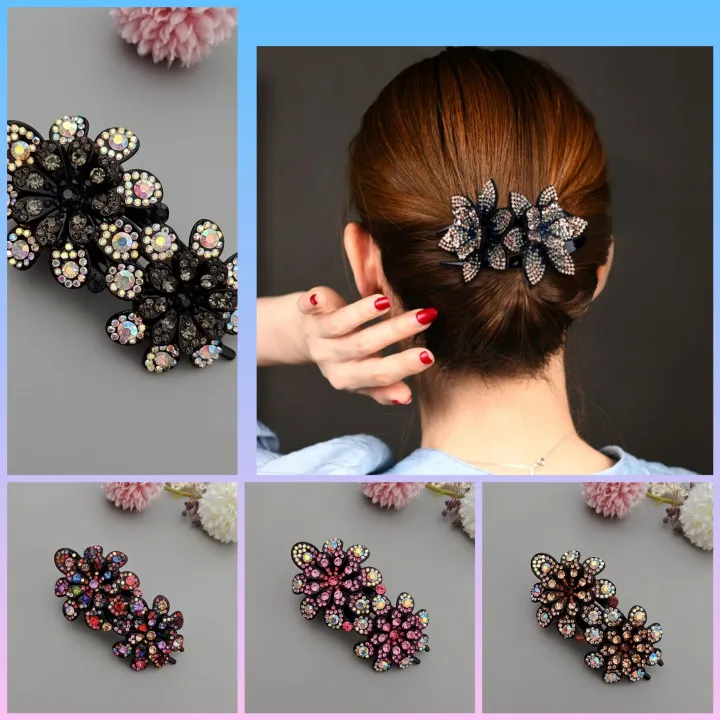 JEPITAN RAMBUT BUNGA PERMATA / DOUBLE FLOWER RHINESTONE / JEPIT CEPOL ...
