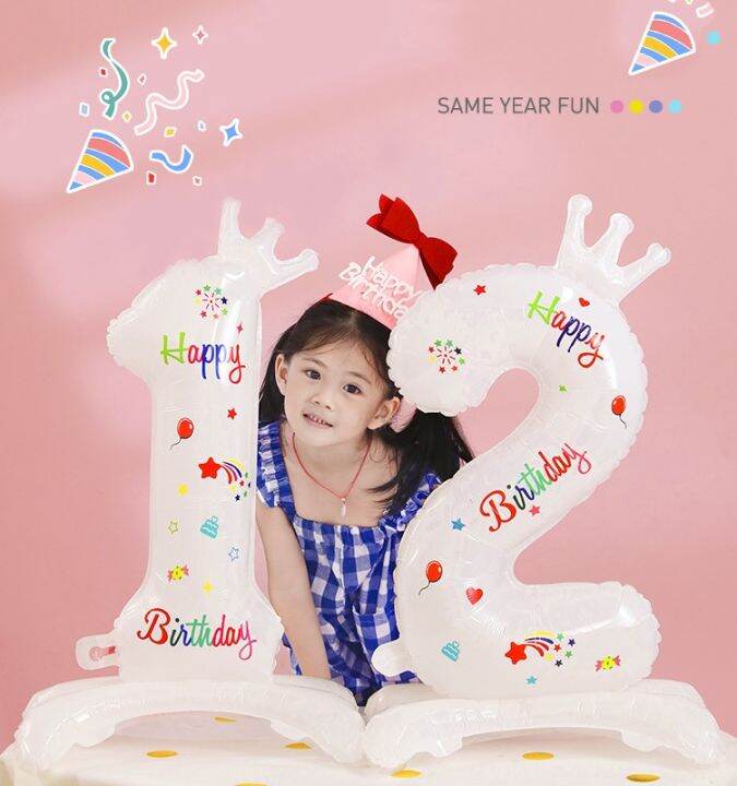 32inch Printed White Number Balloon Stand Adult BirthdayParty ...