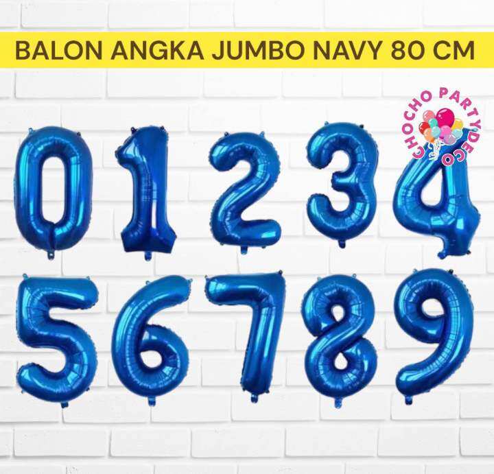 Balon Angka Jumbo 80 Cm BIRU NAVY / Balon Foil Angka 80cm / Balon Angka ...
