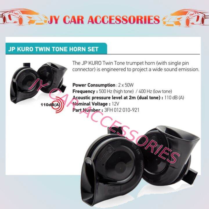 HELLA JP Kuro Twin Tone Horn Set with Single Pin Connector suitable for Toyota Daihatsu and ...