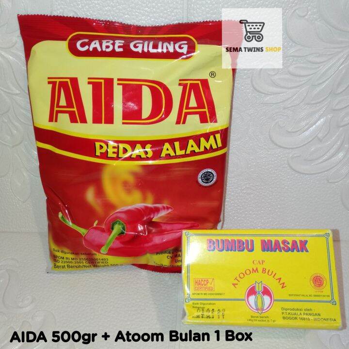 AIDA Cabe Giling Bubuk 500gr + Bumbu ATOOM BULAN 1 BOX | Lazada Indonesia