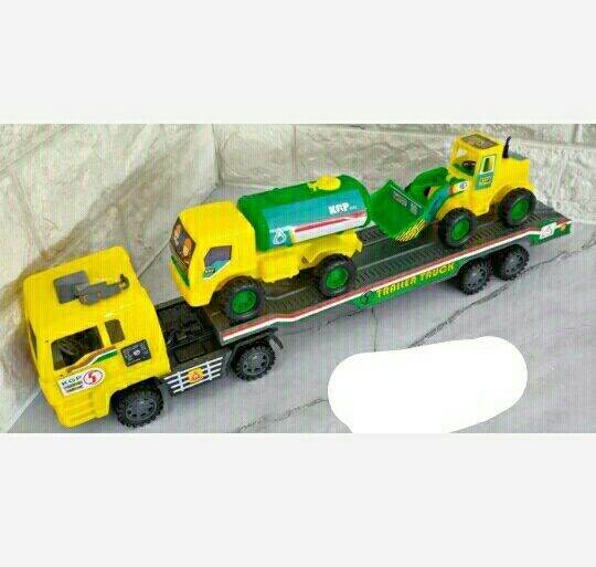 Mainan truck kontainer besar pengangkut 2 mobil truck konstruksi ...