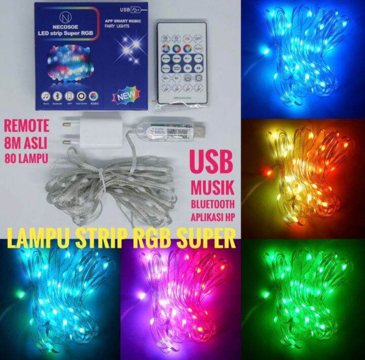 Lampu LED Strip Super RGB APP 8M 8 Meter USB BISA SENSOR SUARA LAMPU ...