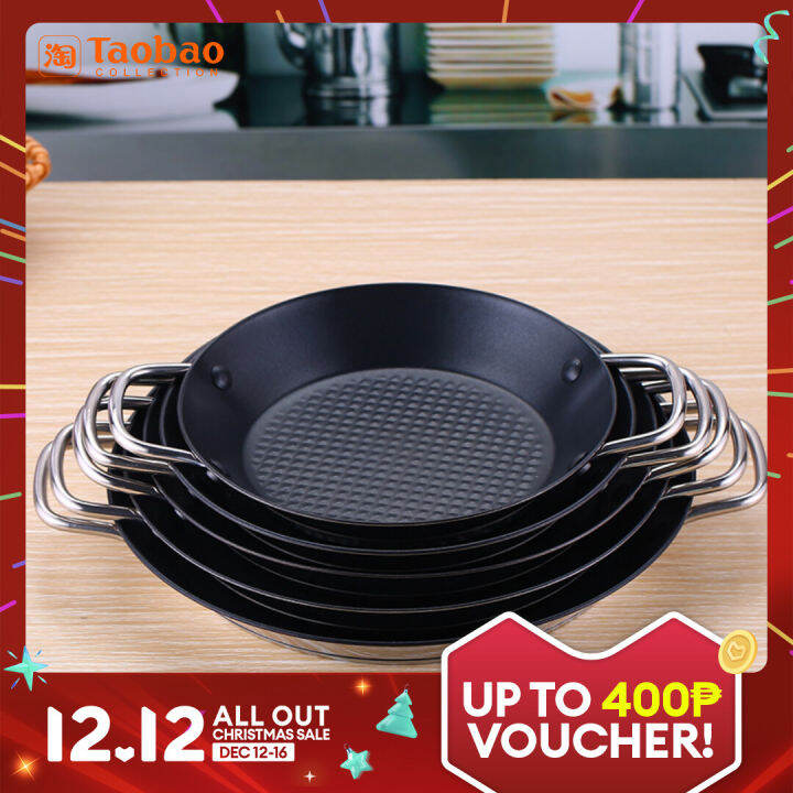 Stainless Steel Flats Frying Pan Spanish Seafood Paella Pot Baked Rice ...