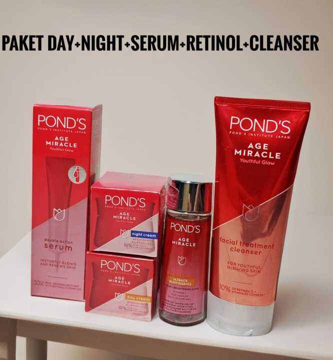 ponds age miracle anti aging day + night + retinol + serum + Cleanser ...