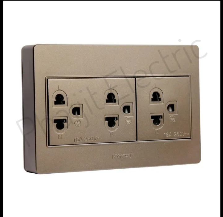 ชุดเต้ารับเดี่ยว 3 ขา 3 ช่อง HACO M4N-E30-CC สีขาว Triple Euro-American ...