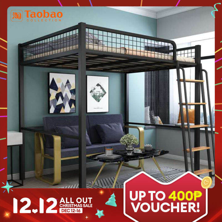 Elevated Bed Modern Minimalist Double Multi-Functional Iron Bed European-Style Small Apartment ...