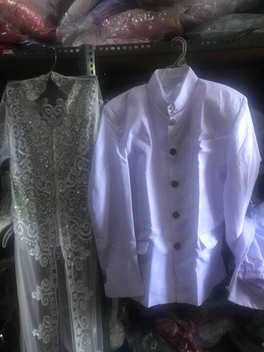 Set Busana Pengantin Kebaya Akad Nikah Beskap Jas Basofi Putih Baju ...