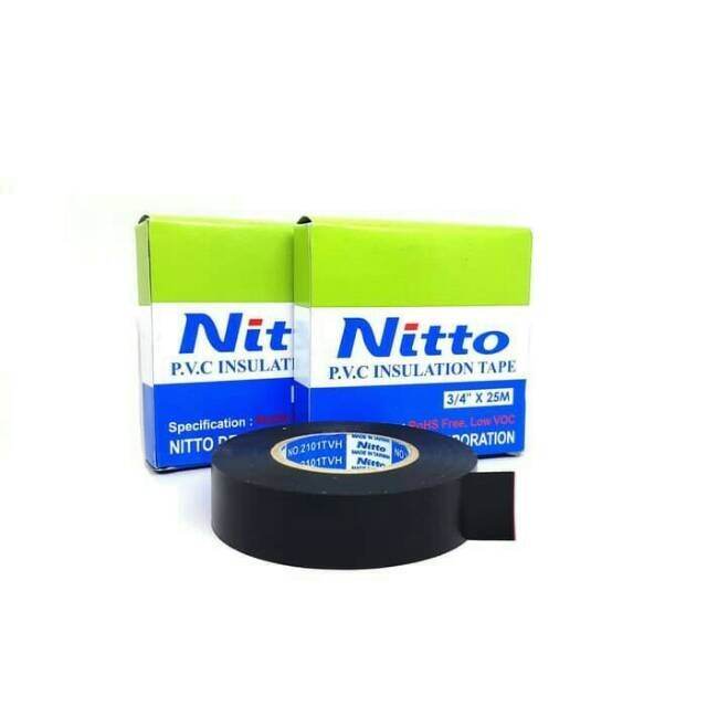 NITTO ISOLASI LISTRIK ORIGINAL Tape Hitam PVC kabel nito 3/4" 25M ASLI ...