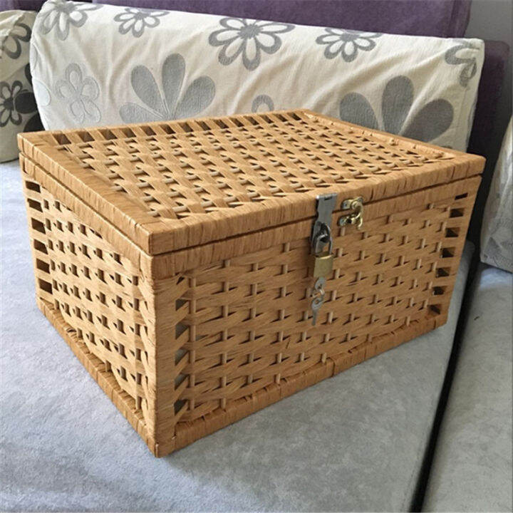 Organizer Box with Lock Wooden Rattan Woven Environmentally Friendly ...