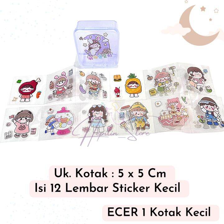 Kotak Sticker Kecil isi 12 Lembar Sticker / Sticker DIY Kecil Lucu ...
