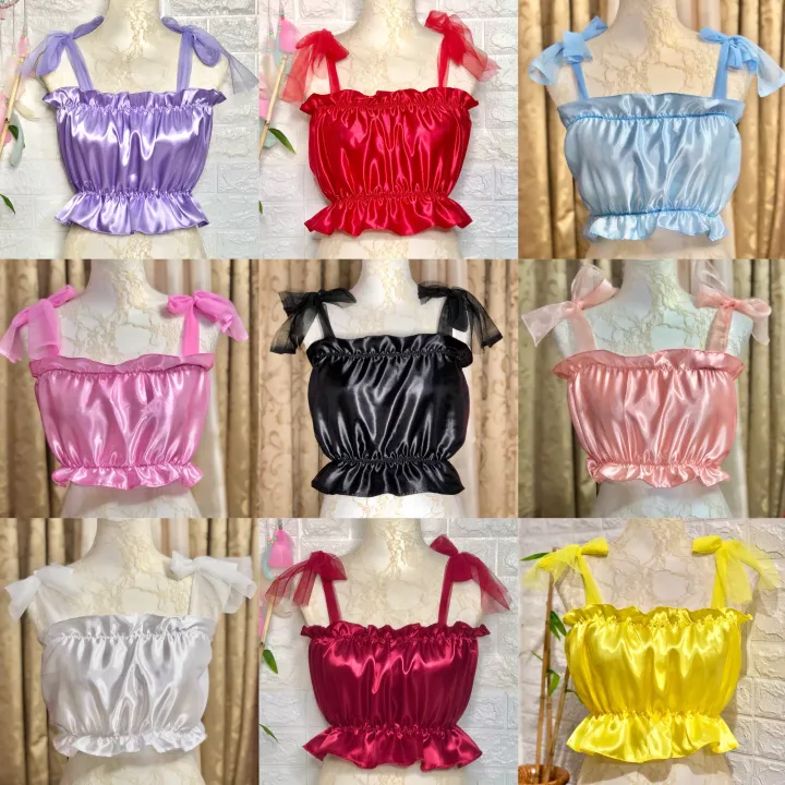 Korean Satin Silk Trendy Ruffled Lace Crop Top | Lazada PH